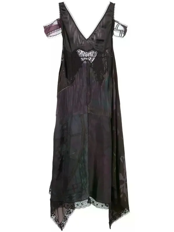 MARINE SERRE Regenerated Patchwork Midi Dress - Black