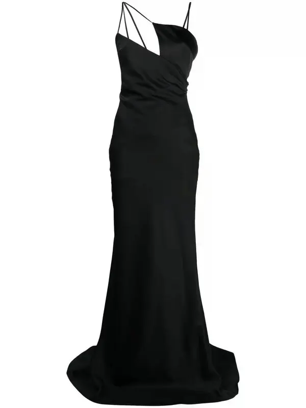 Attico Melva Satin Long Dress - Black