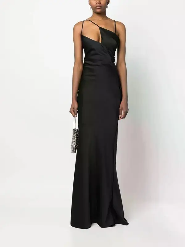 Attico Melva Satin Long Dress - Black