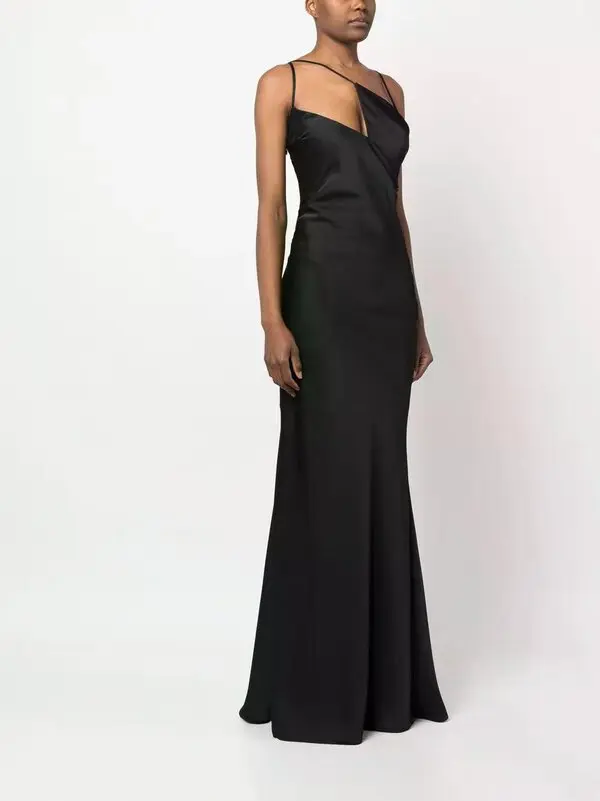 Attico Melva Satin Long Dress - Black