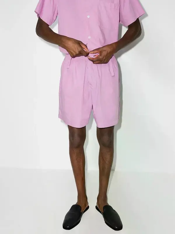 TEKLA High-waist Drawstring Poplin Shorts - Purple