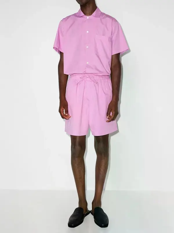 TEKLA High-waist Drawstring Poplin Shorts - Purple