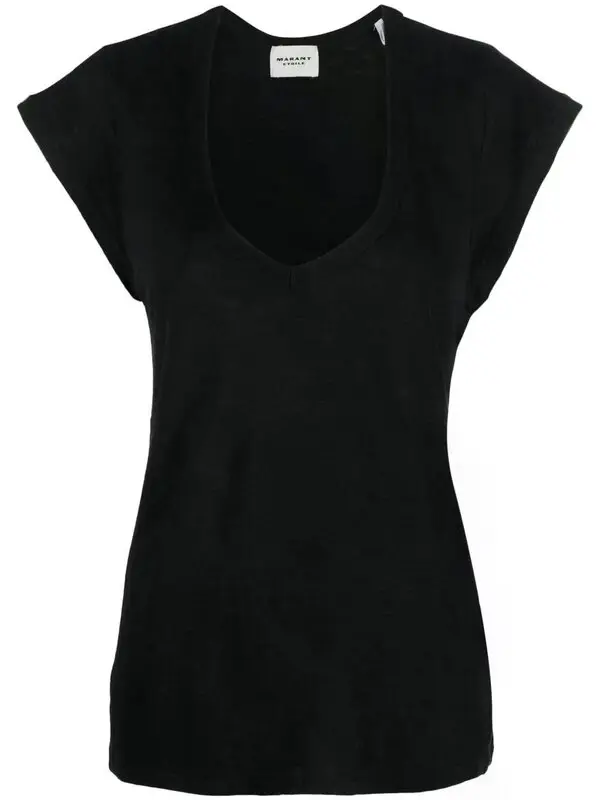MARANT ETOILE Zankou Linen Short-sleeve Top - Black