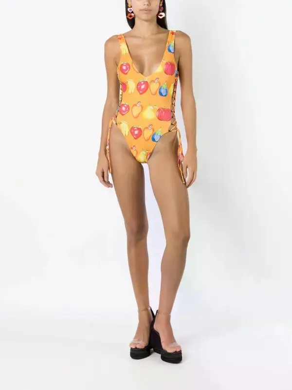 AMIR SLAMA Fruit-print Open-back Swimsuit