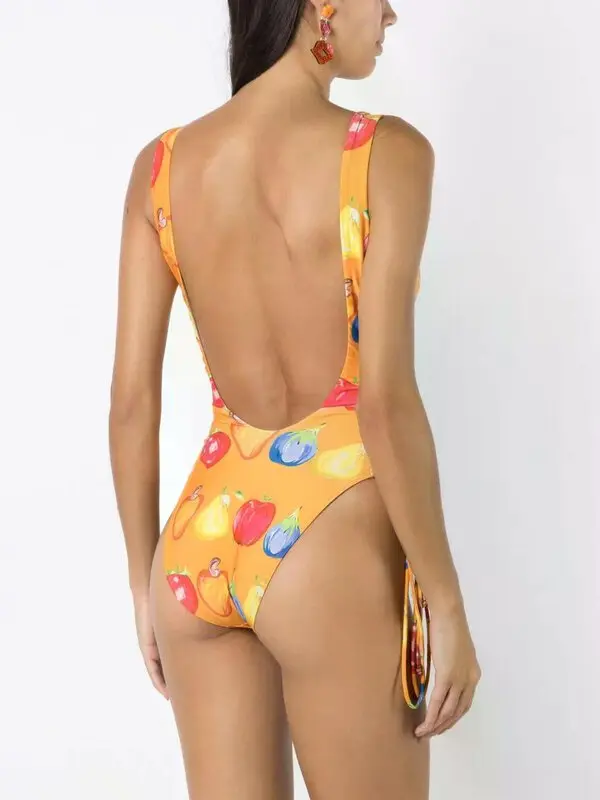 AMIR SLAMA Fruit-print Open-back Swimsuit
