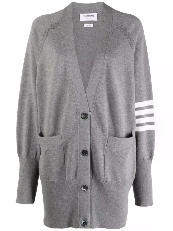 Thom Browne 4-bar Knitted Cardigan - Grey