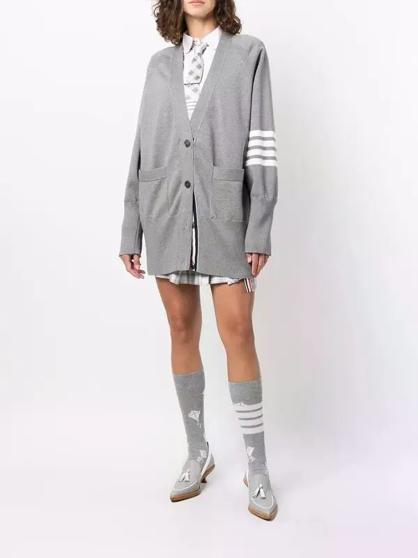 Thom Browne 4-bar Knitted Cardigan - Grey