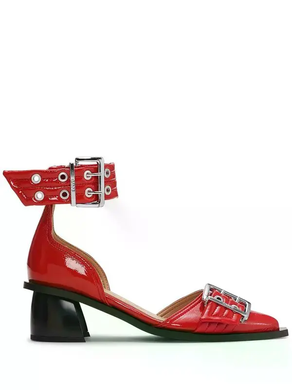 GANNI Buckled Open Cut Pumps - Red