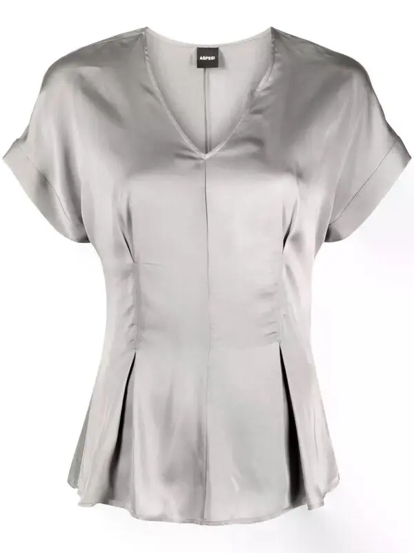 Aspesi Satin-finish Flared Blouse - Grey