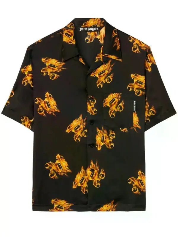 Palm Angels Burning Monogram-print Shirt - Black