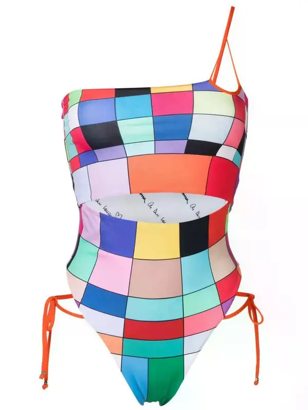 AMIR SLAMA Graphic-print Single-shoulder Swimsuit - Multicolour