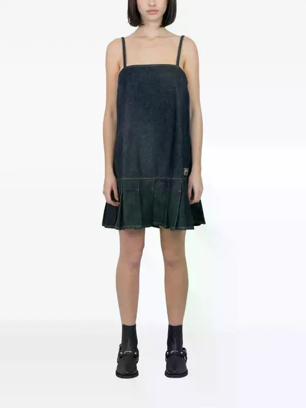GANNI Denim Mini Dress With Pleated Skirt - Blue