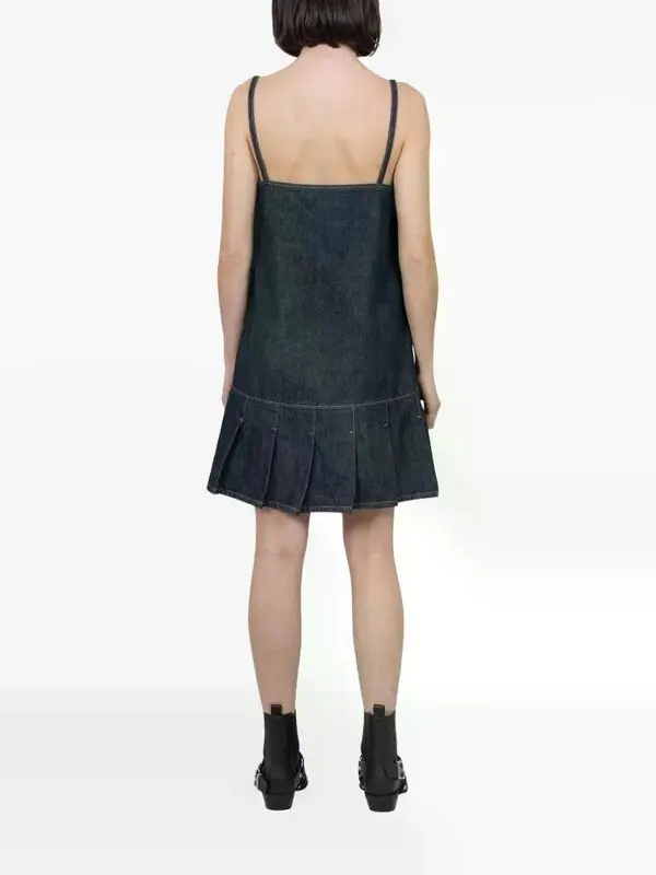 GANNI Denim Mini Dress With Pleated Skirt