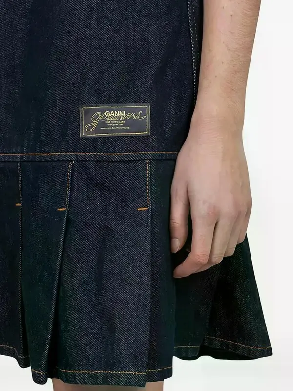 GANNI Denim Mini Dress With Pleated Skirt