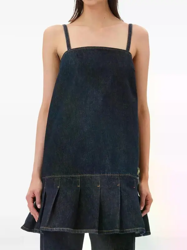 GANNI Denim Mini Dress With Pleated Skirt