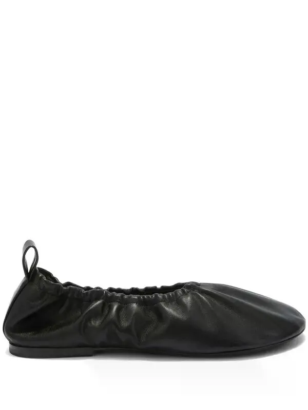JIL SANDER Gathered Leather Ballerina Flats - Black