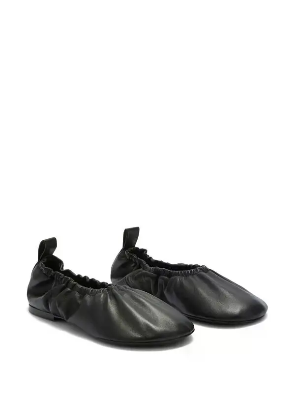 JIL SANDER Gathered Leather Ballerina Flats - Black
