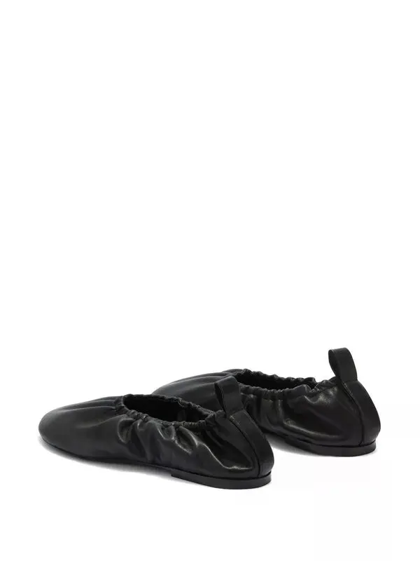 JIL SANDER Gathered Leather Ballerina Flats - Black