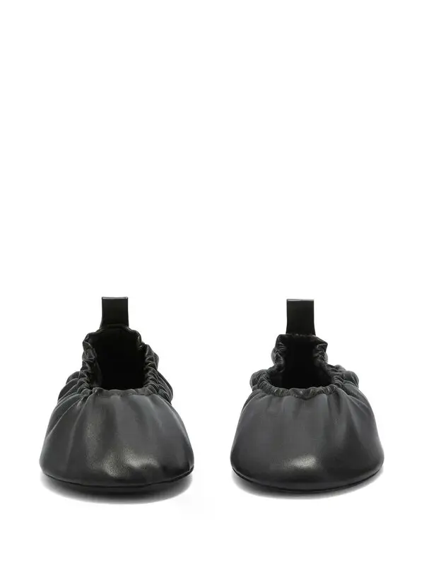 JIL SANDER Gathered Leather Ballerina Flats - Black