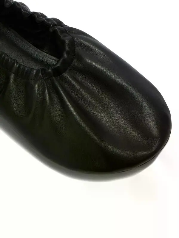 JIL SANDER Gathered Leather Ballerina Flats - Black