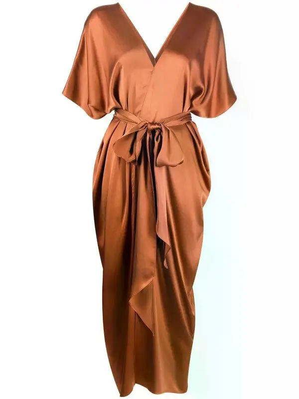 Voz Tied-waist Kaftan Dress - Brown