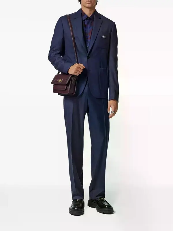 Versace Wool Tailored Trousers With Enamel Medusa Button - Blue