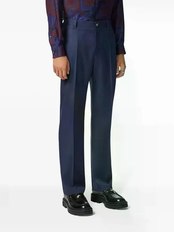 Versace Wool Tailored Trousers With Enamel Medusa Button - Blue