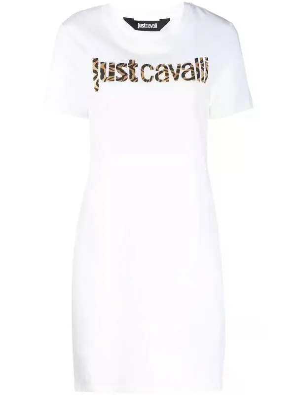 Just Cavalli Animal-print Logo T-shirt Dress - White