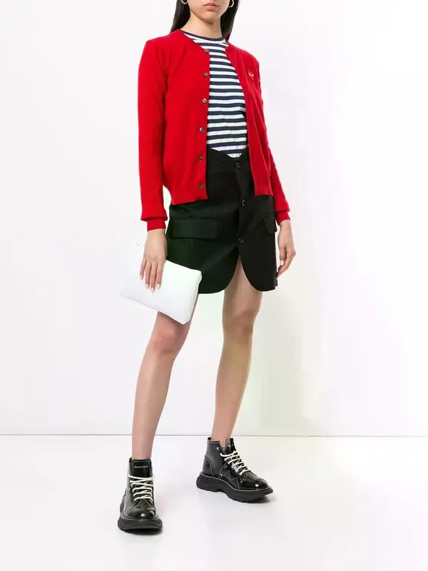 Play Comme Des Garcon Logo Embroidered Buttoned Cardigan - Red