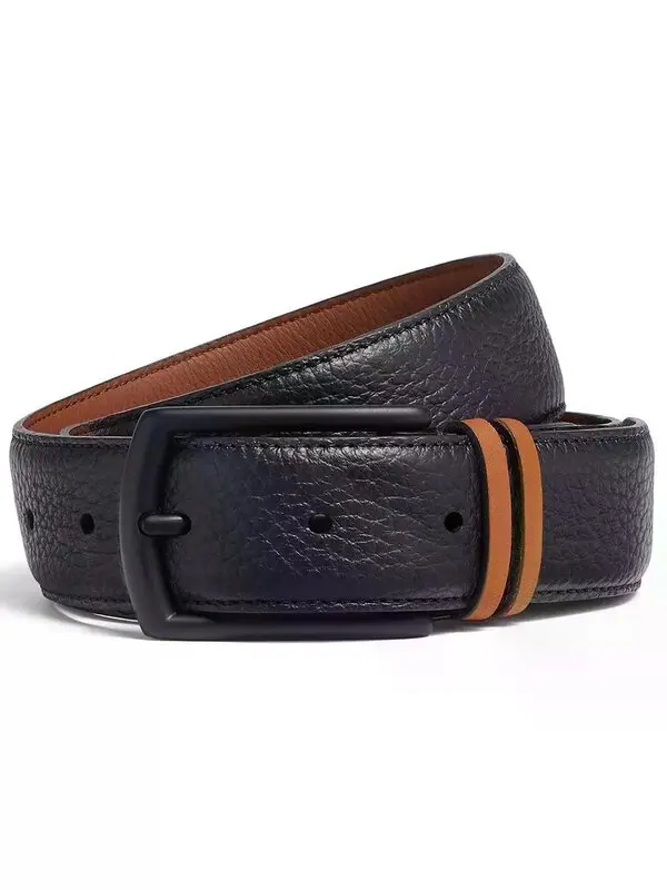 Zegna Stripe-detail Leather Belt - Black