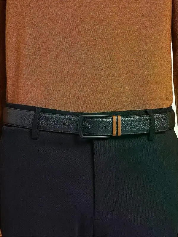 Zegna Stripe-detail Leather Belt