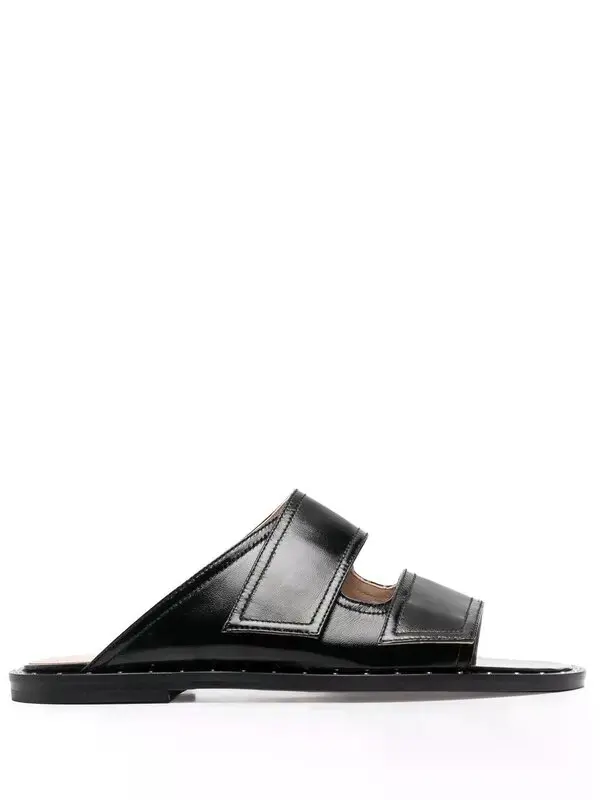 SCAROSSO Leather Cut-out Sandals - Black