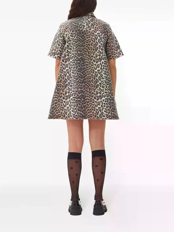 GANNI Animal Print Denim Mini Skirt