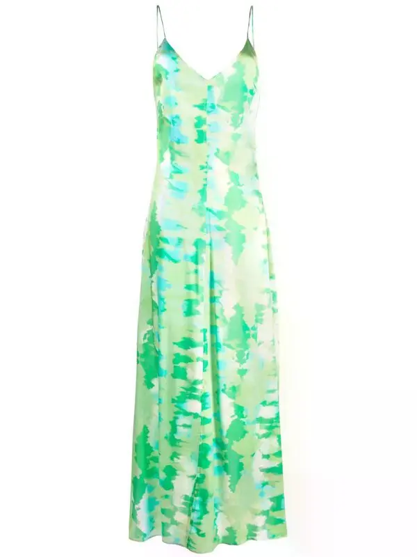 GANNI Watercolour-print Slip Dress - Green