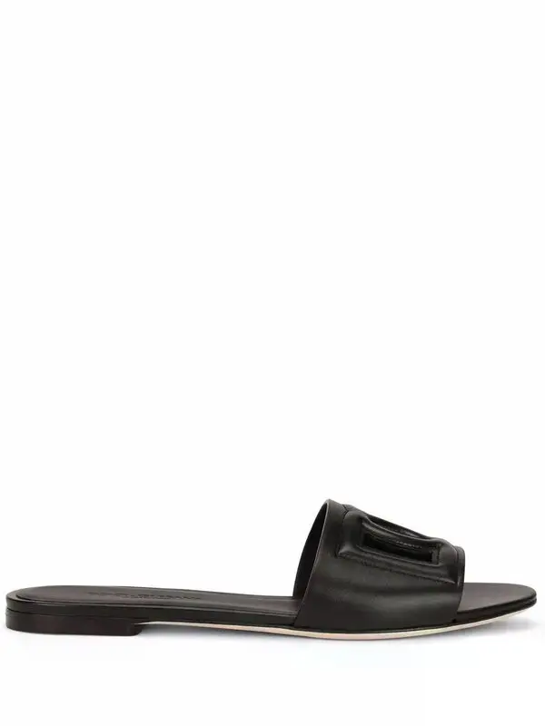 Dolce & Gabbana Bianca Leather Slides - Black
