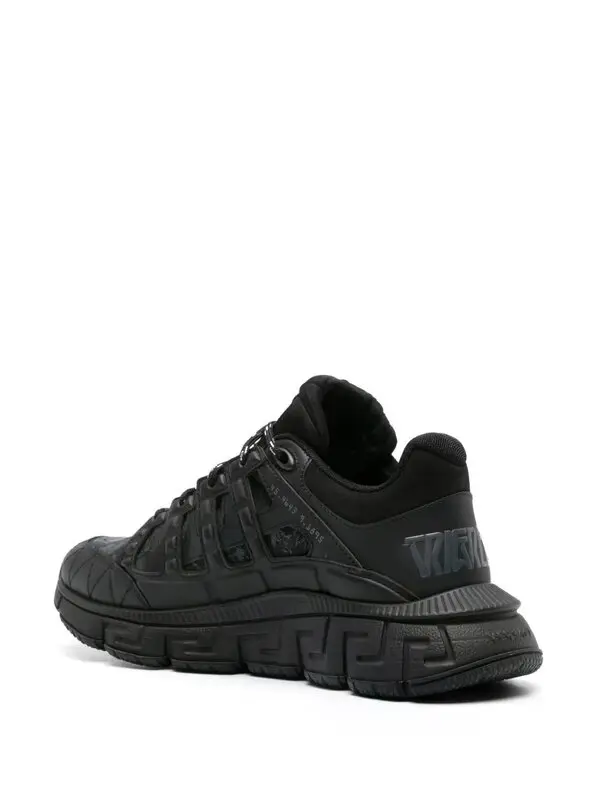 Versace Trigreca Jacquard Leather Lace-up Sneakers - Black