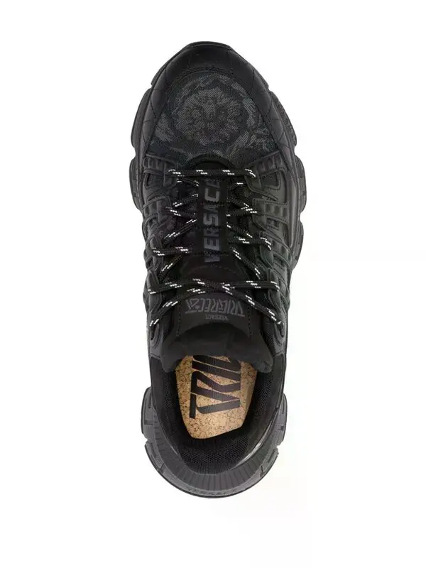 Versace Trigreca Jacquard Leather Lace-up Sneakers - Black