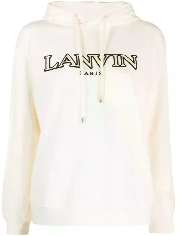 LANVIN Embroidered-logo Cotton Hoodie - Neutrals