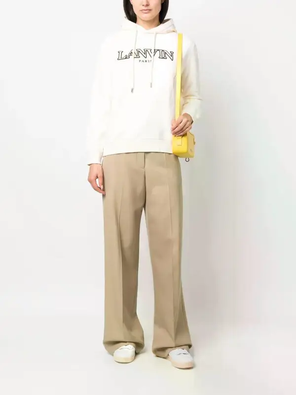 LANVIN Embroidered-logo Cotton Hoodie - Neutrals