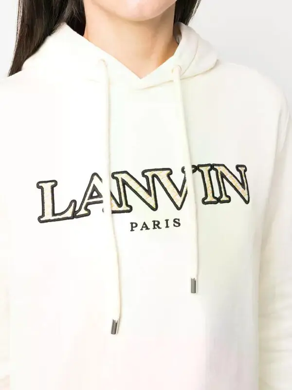 LANVIN Embroidered-logo Cotton Hoodie - Neutrals