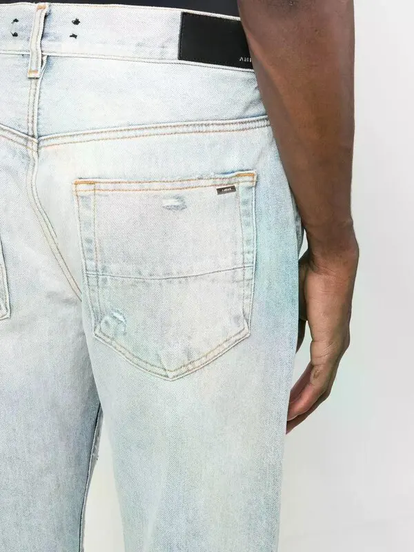 Amiri Logo-embroidered Ripped Straight-leg Jeans