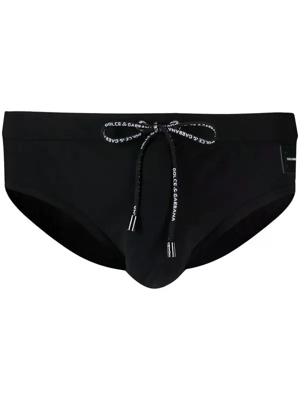 Dolce & Gabbana Logo-print Drawstring Swim Trunks - Black