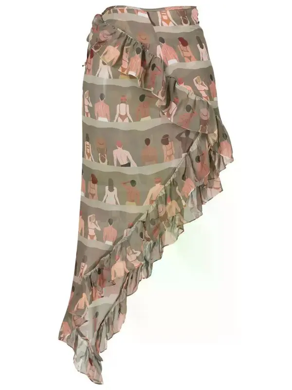 AMIR SLAMA Graphic-print Asymmetric Silk Skirt