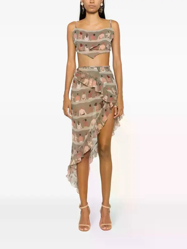 AMIR SLAMA Graphic-print Asymmetric Silk Skirt