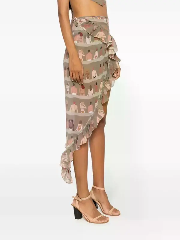 AMIR SLAMA Graphic-print Asymmetric Silk Skirt