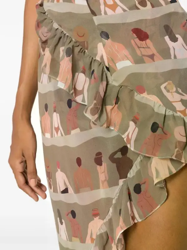 AMIR SLAMA Graphic-print Asymmetric Silk Skirt
