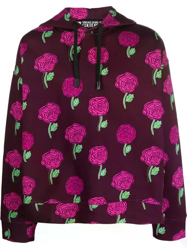 Versace Rose-print Cotton Hoodie - Pink