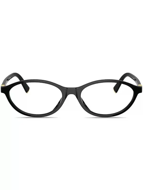 Miu Miu Logo-plaque Oval-frame Glasses - Black