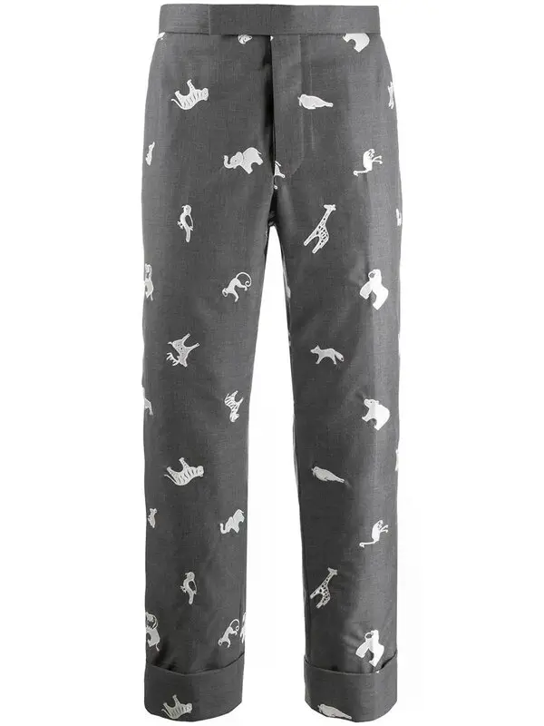 Thom Browne Animal-embroidered Cropped Trousers