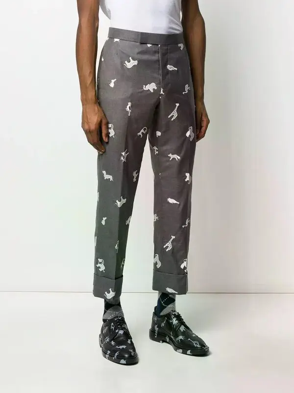 Thom Browne Animal-embroidered Cropped Trousers